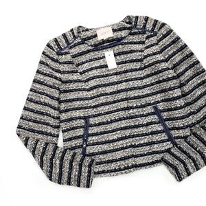 LOFT | Jackets & Coats | Nwt Loft Tweed Blue White Asymmetric Zip ...